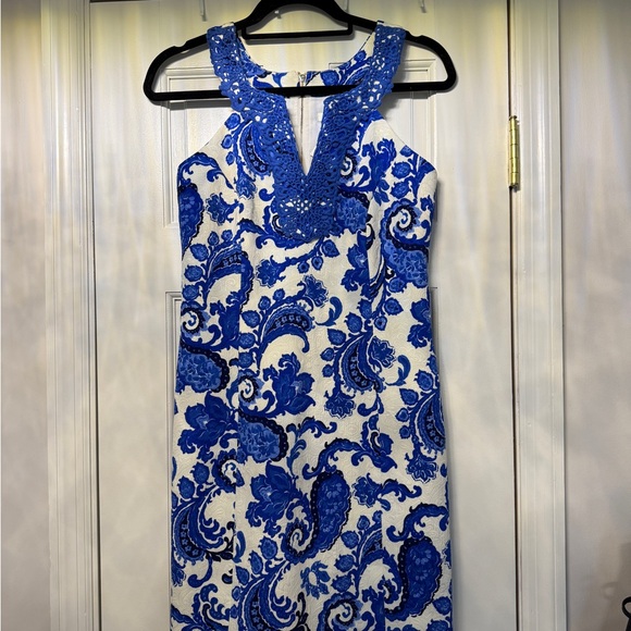 Jade | Dresses | Jade Melody Tam Blue And White Embellished Halter ...
